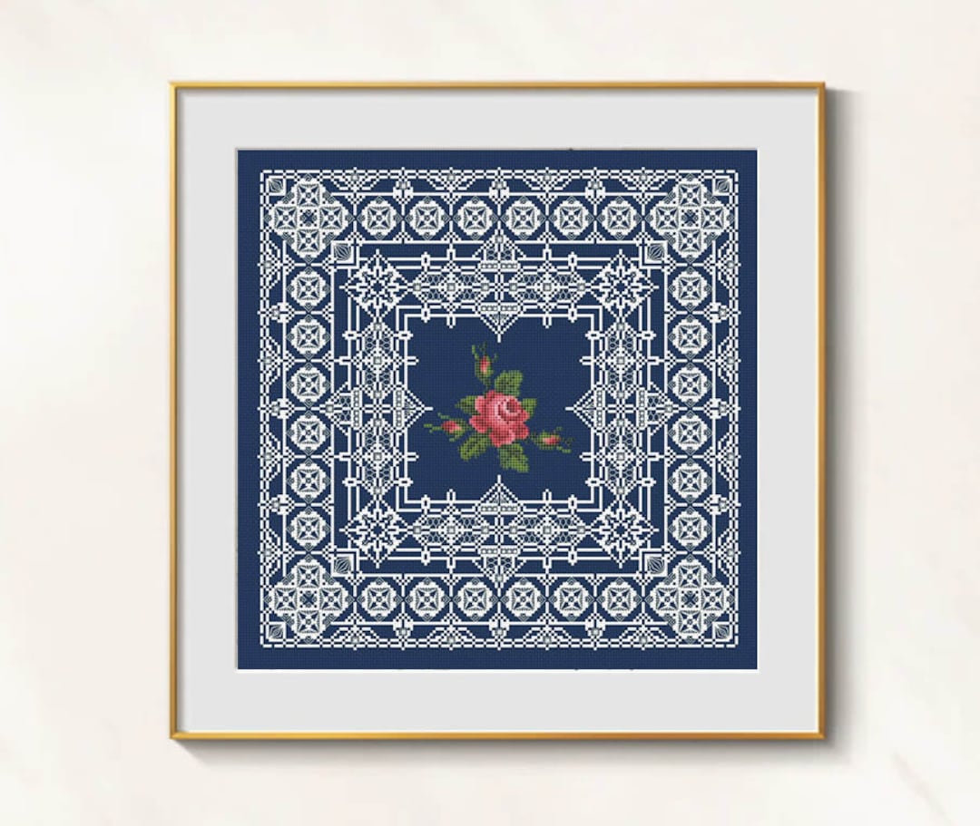 Hardanger Cross Stitch Red Rose Pattern Pdf - Victorian Embroidery Lace ...