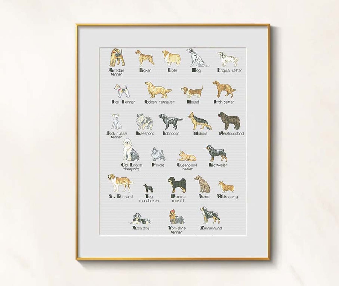 Dog Breeds Cross Stitch ABC Pattern Pdf - Dog Alphabet Cross Stitch ...