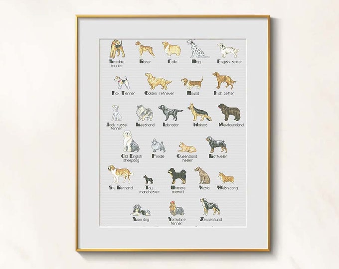 Dog Breeds Cross Stitch ABC Pattern Pdf - Dog Alphabet Cross Stitch ...