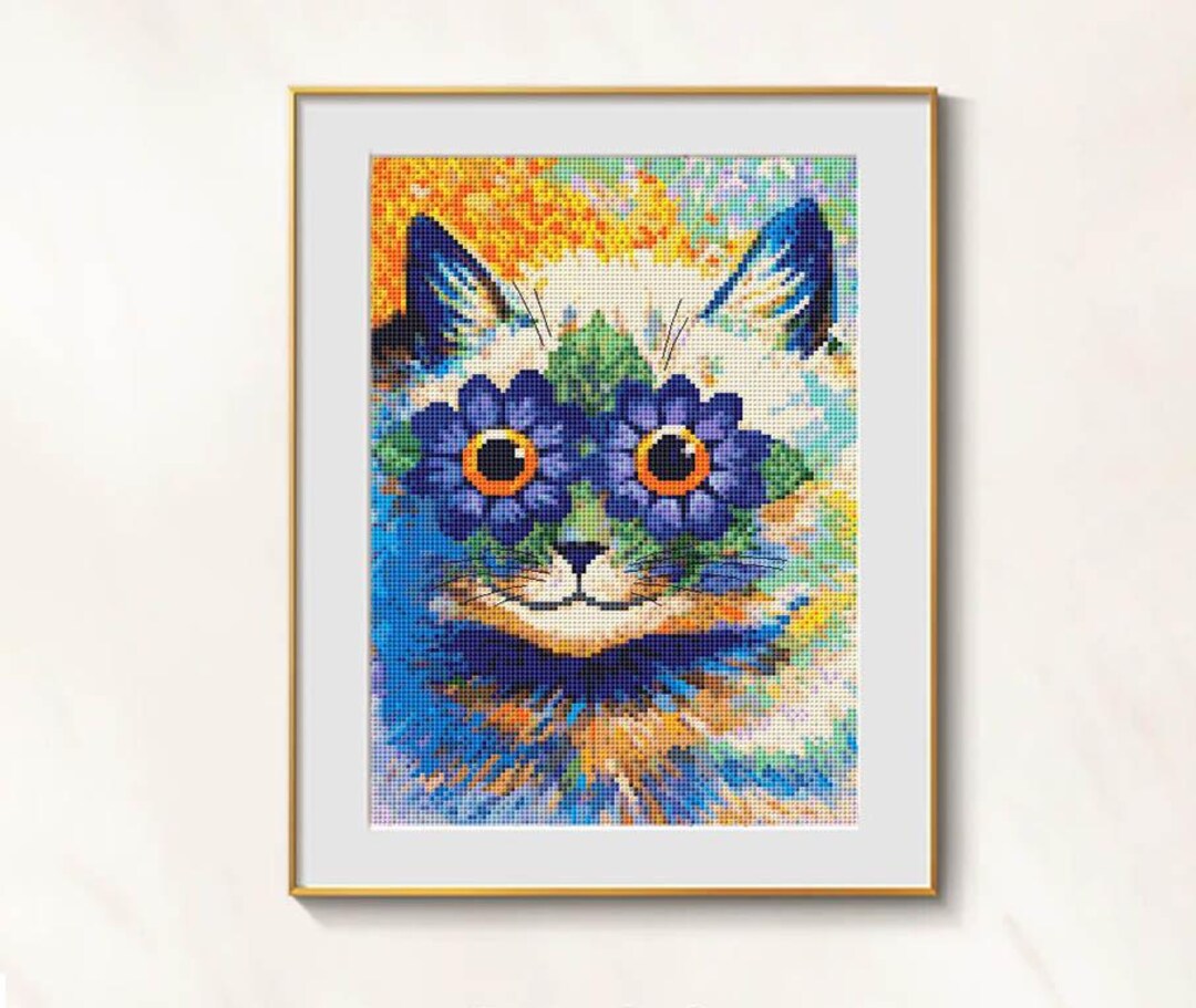 Cat Cross Stitch Louis Wain Pattern Pdf - Floral Cat Cross Stitch Wain ...