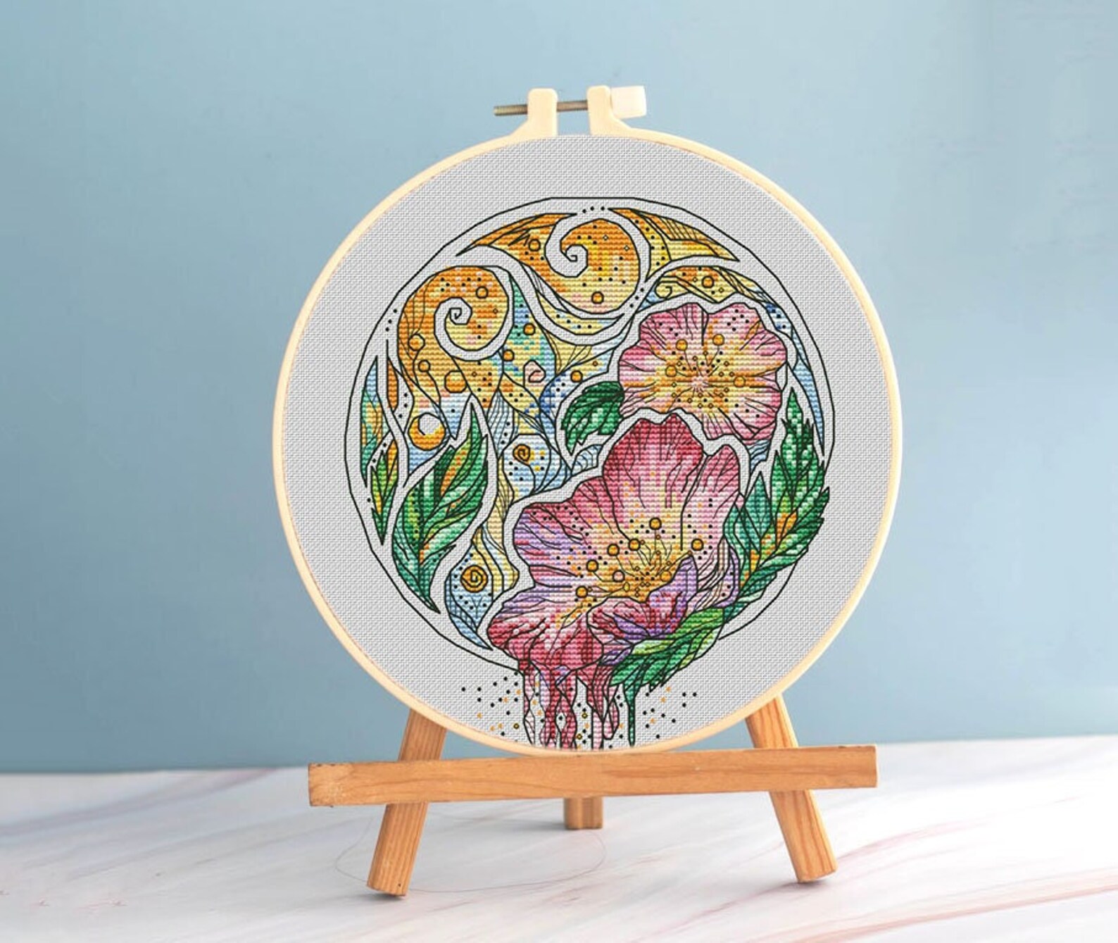 Dog Rose Cross Stitch Round Pattern Pdf Floral Cross Stitch Wild Rose ...