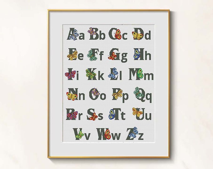 ABC Butterfly Cross Stitch Alphabet Pattern Pdf - ABC Nature Embroidery ...