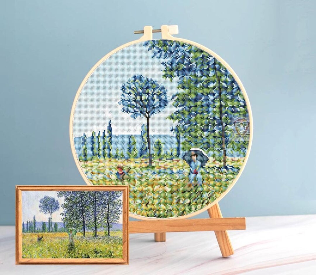 Monet Cross Stitch Poplars Pattern Pdf - Sunlight Cross Stitch Monet ...