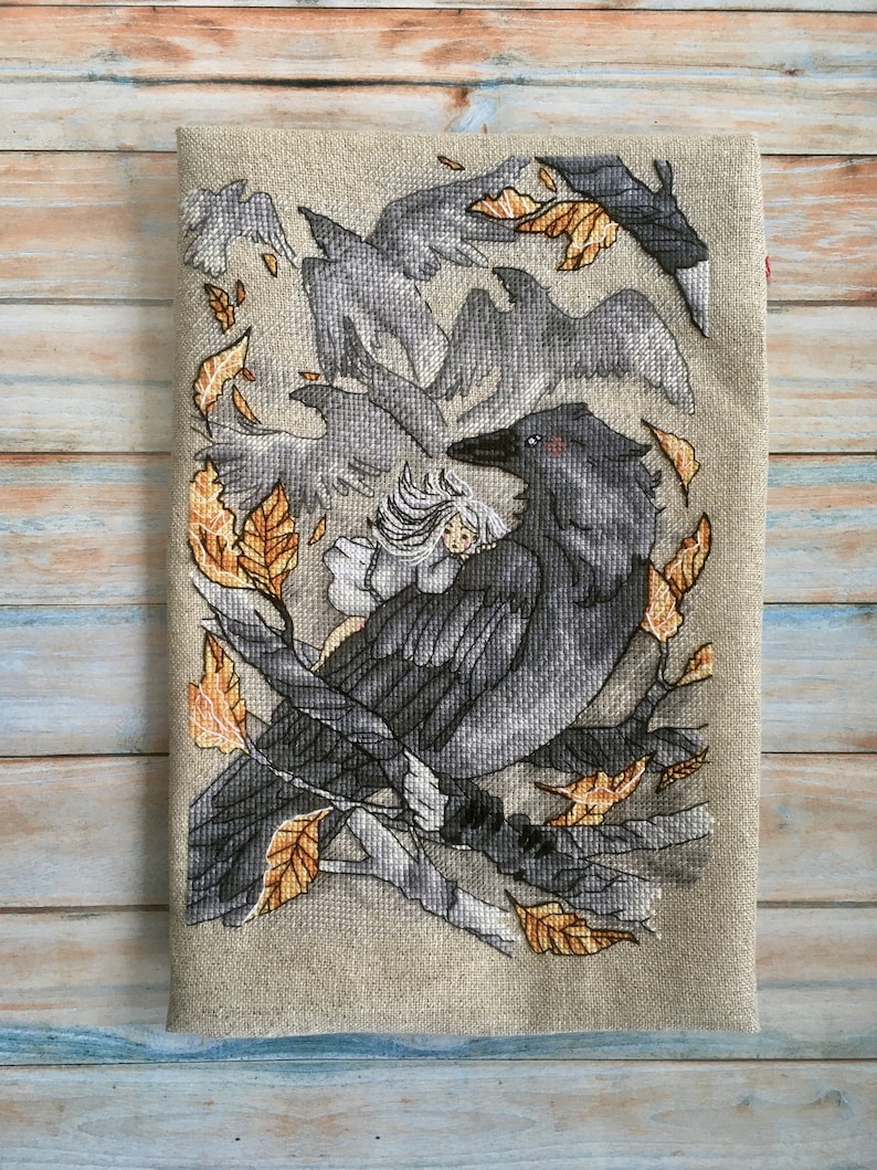 Black Raven Cross Stitch Feather Pattern Pdf - Black Crow Cross Stitch ...
