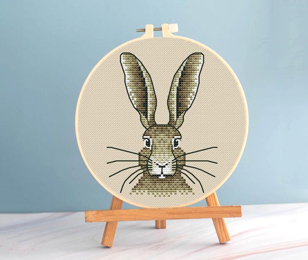 Bunny Rabbit Head Cross Stitch Realistic Pattern Pdf - Bunny Cross Stitch Easy Nursery ...