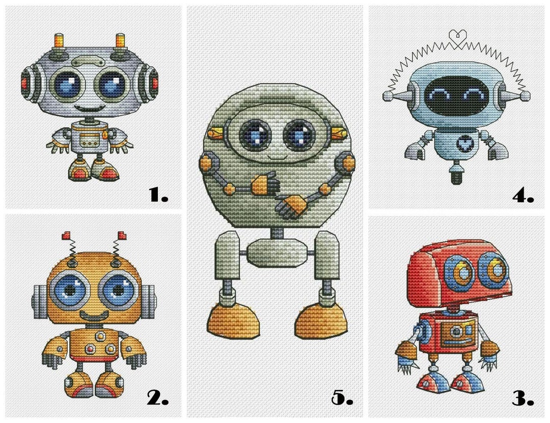 Robot Cross Stitch Nursery Pattern Pdf - Funny Robots Embroidery Baby ...