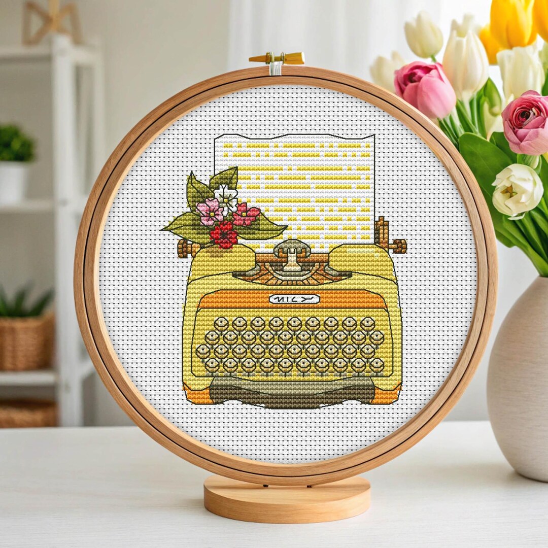 Typewriter Cross Stitch Spring Pattern Pdf - Retro Cross Stitch ...