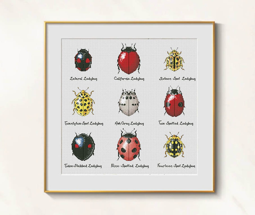 Ladybugs Cross Stitch Insects Pattern Pdf - Bug Cross Stitch Beetles ...