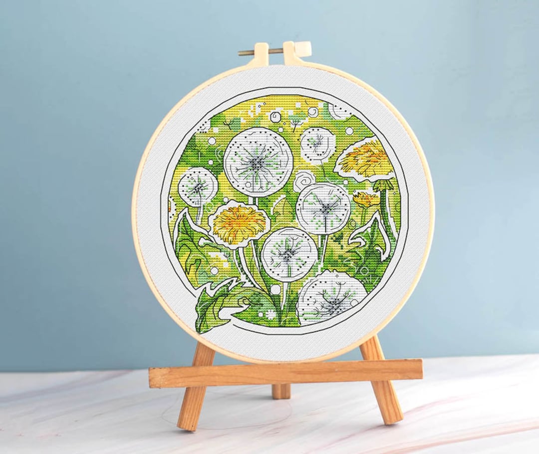 Dandelions Cross Stitch Round Pattern Pdf, Spring Flowers Cross Stitch ...