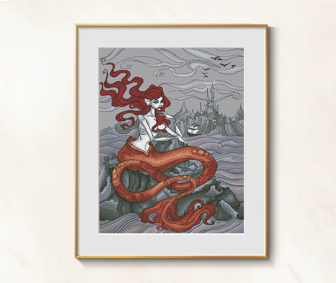 Mermaid Cross Stitch Gothic Pattern Pdf - Sea Fairy Princess Embroidery ...