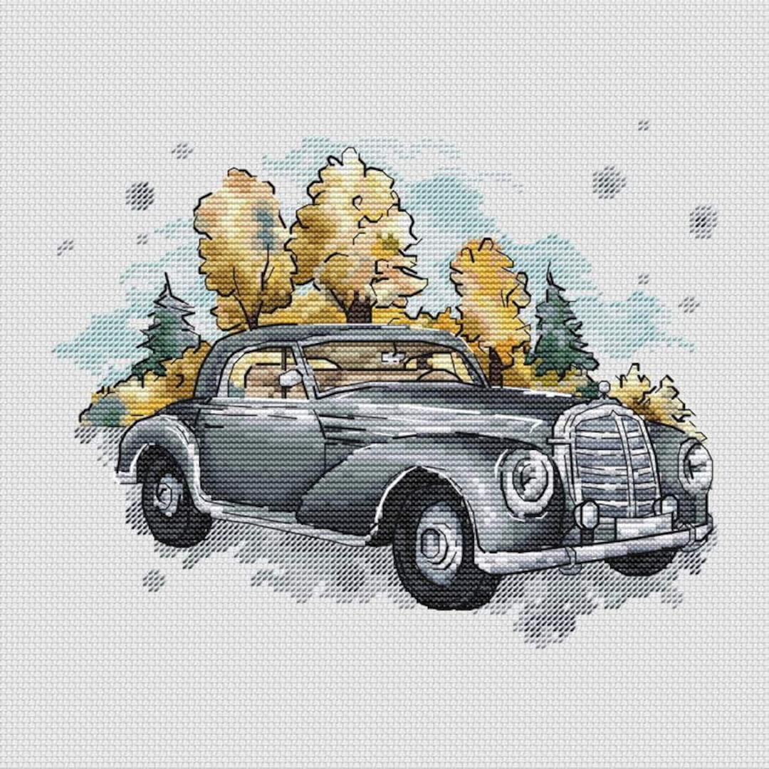 Vintage Car Cross Stitch Retro Pattern Pdf - Old Automobile Cross ...