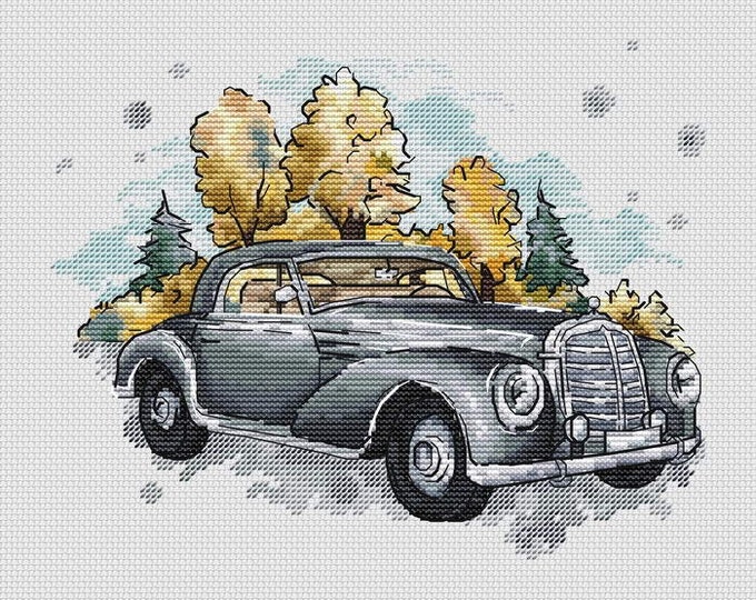 Vintage Car Cross Stitch Retro Pattern Pdf - Old Automobile Cross ...