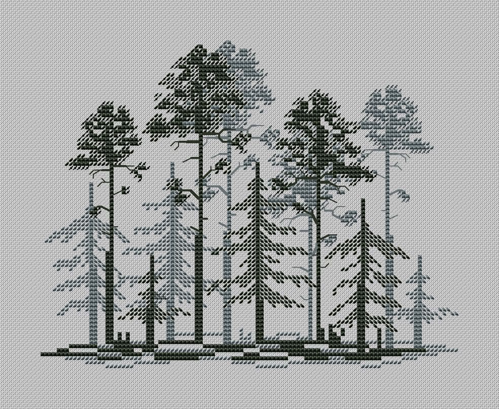 Forest Cross Stitch Blackwork Pattern Pdf, Woods Cross Stitch Blackwork ...