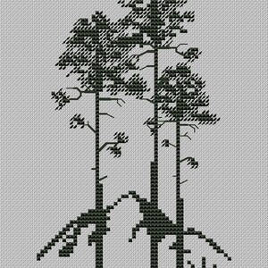 Pine Woods Cross Stitch Blackwork Pdf Pattern - Forest Trees Cross Stitch Black White Embroidery ...