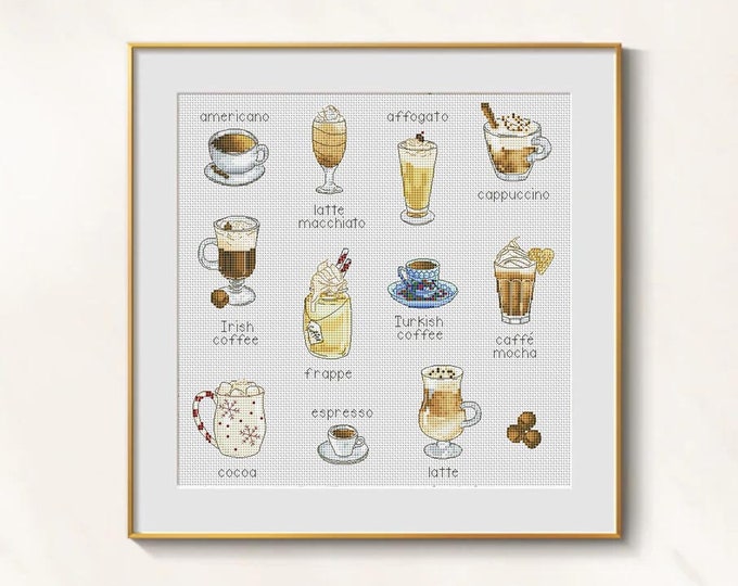 Coffee Cups Cross Stitch Latte Espresso Pattern Pdf - Coffee Time ...