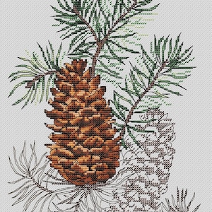 Fir Cone Cross Stitch Evergreen Pattern Pdf - Woodland Cross Stitch Fir ...