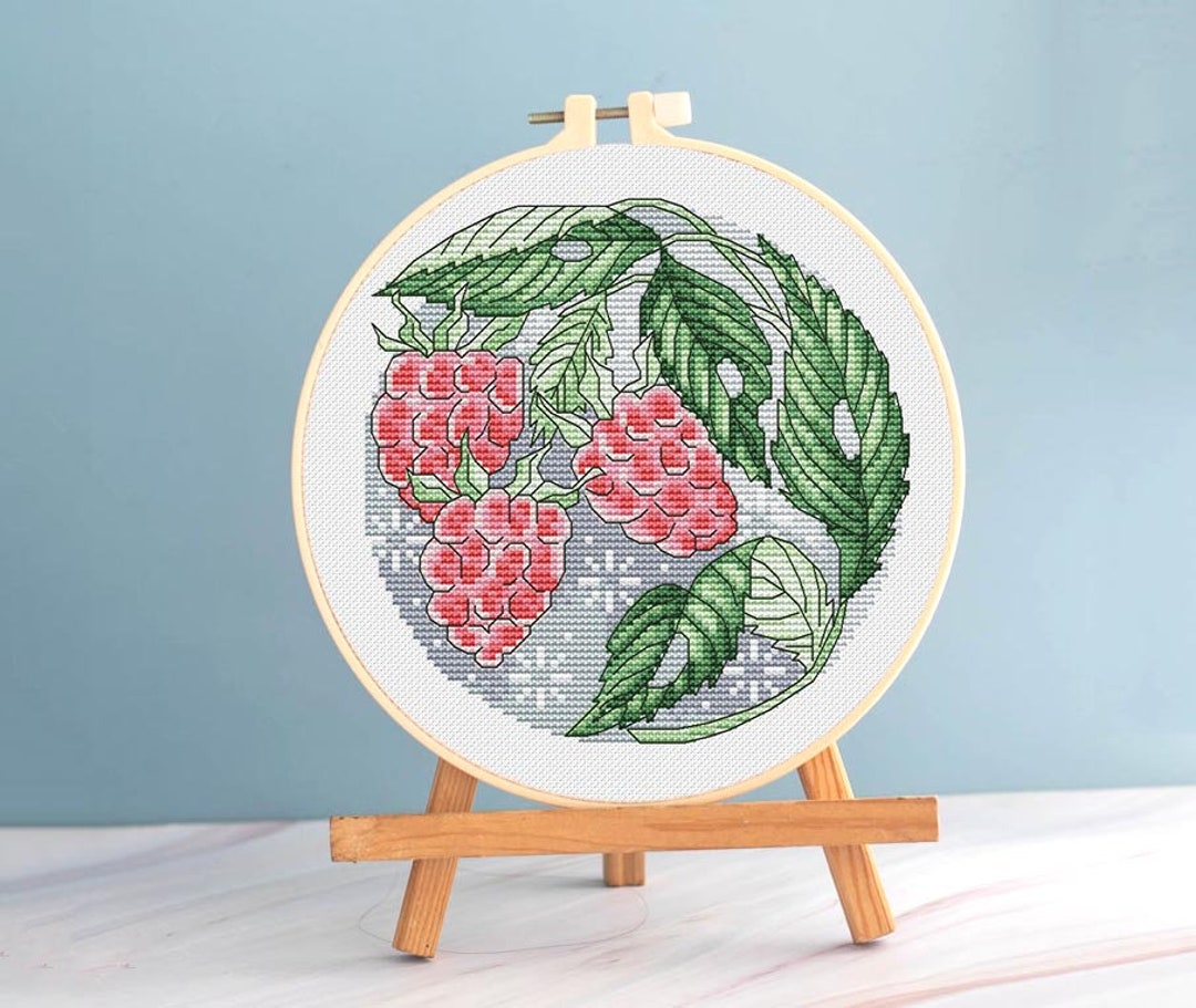 Raspberry Cross Stitch Garden Pattern Pdf - Folk Art Embroidery Berries Cross Stitch Floral ...