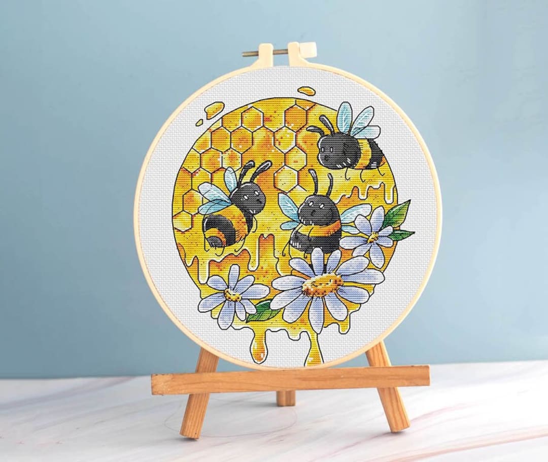 Beehive Cross Stitch Flowers Pattern Pdf - Round Embroidery Honeycomb ...