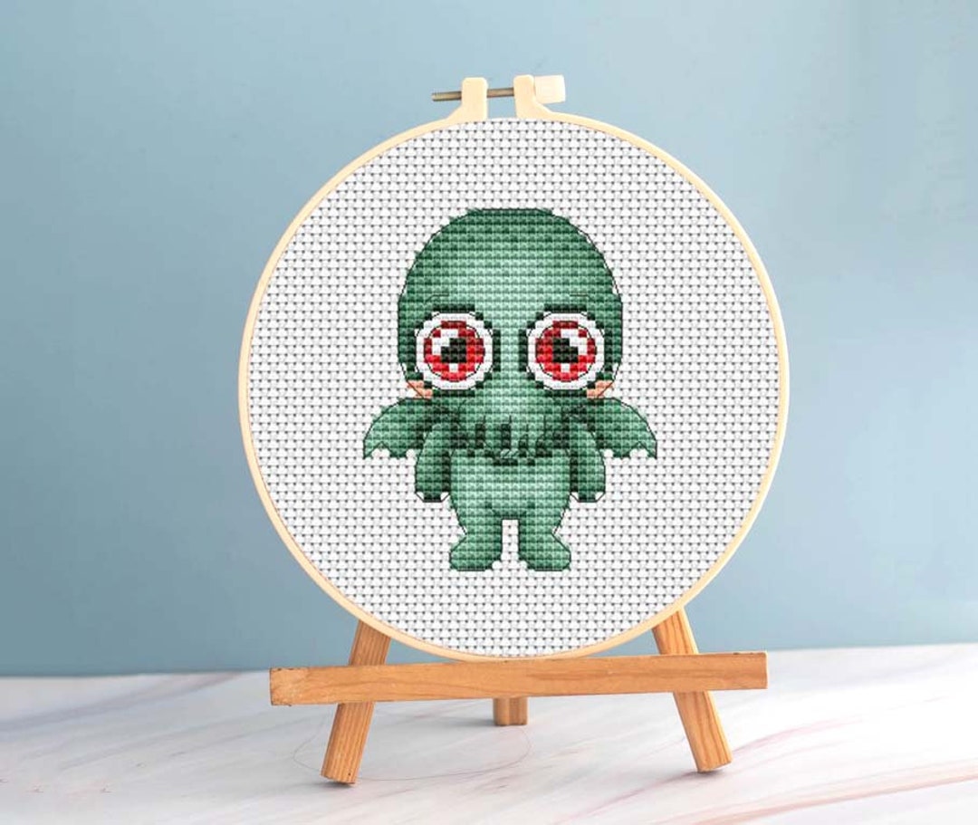 Cthulhu Cross Stitch Baby Pattern Pdf - Green Cuthlu Cross Stitch Ghost ...