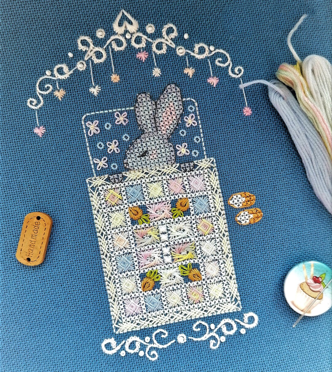 Good Night Cross Stitch Bunny Pattern Pdf - Moonlight Embroidery Baby Rabbit Cross Stitch ...