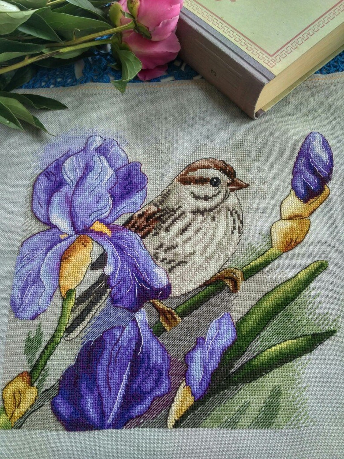 Irises Cross Stitch Bird Pattern Pdf Spring Cross Stitch - Etsy