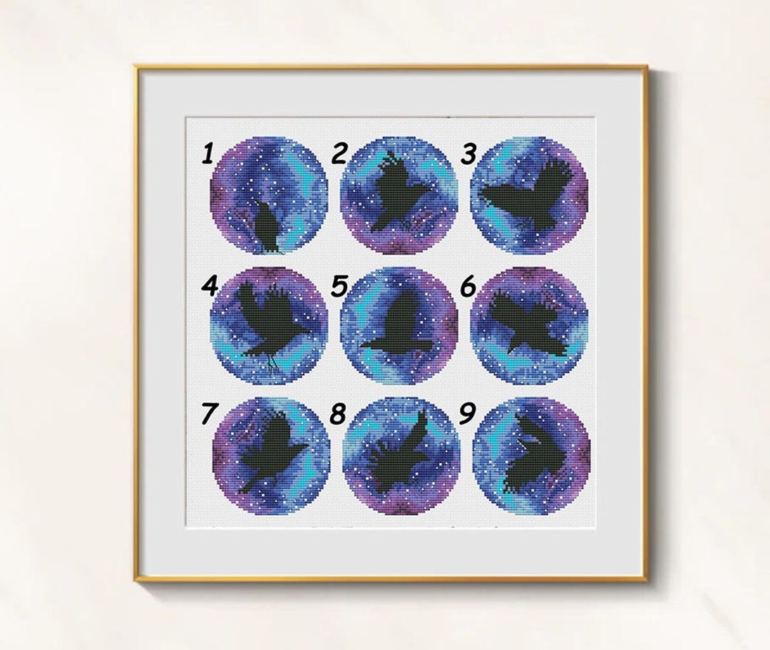 Raven Birds Cross Stitch Night Pattern Pdf - Night Sky Cross Stitch ...