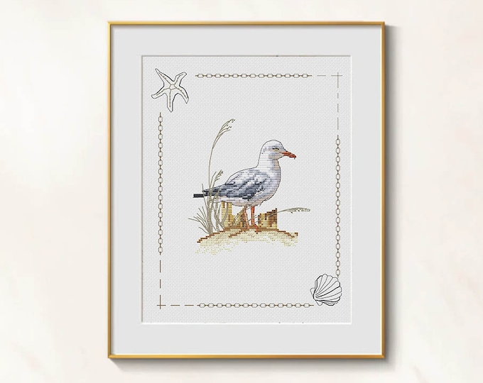 Seagull Cross Stitch Minimalist Pattern Pdf - Watercolor Cross Stitch ...