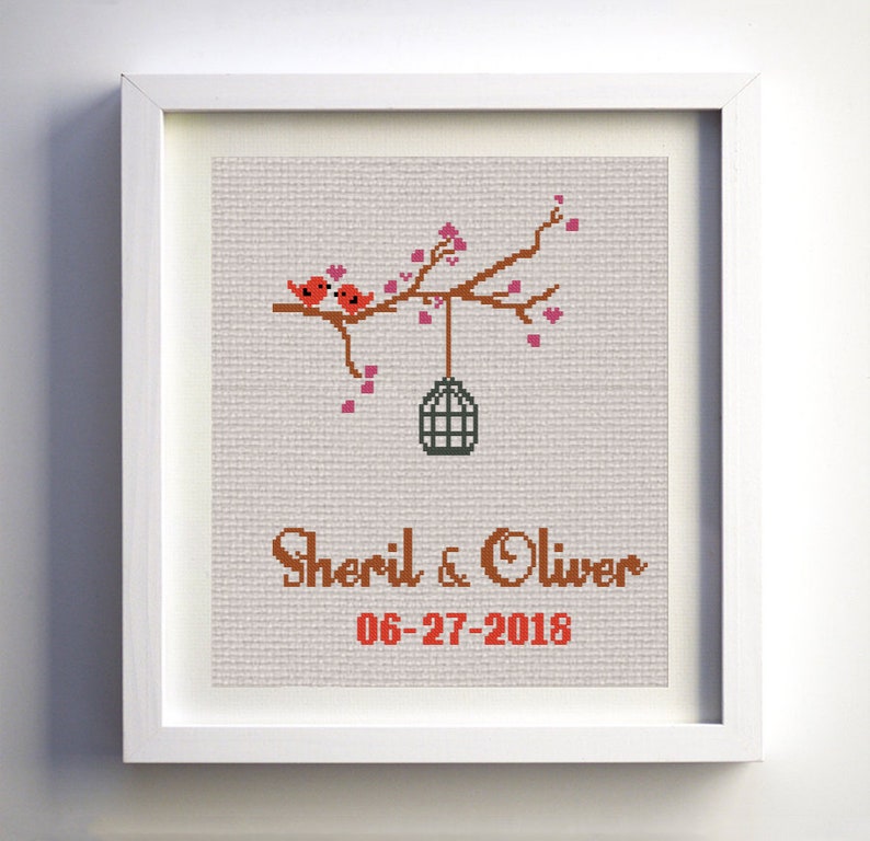 Wedding Cross Stitch Calendar Pattern - Love Birds Cross Stitch Custom ...