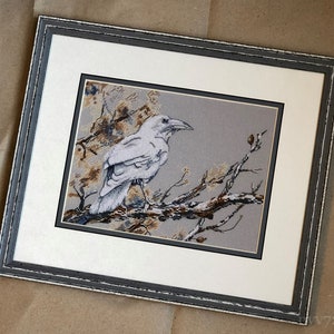 White Raven Cross Stitch Woods Pattern Pdf - Modern Cross Stitch Raven ...