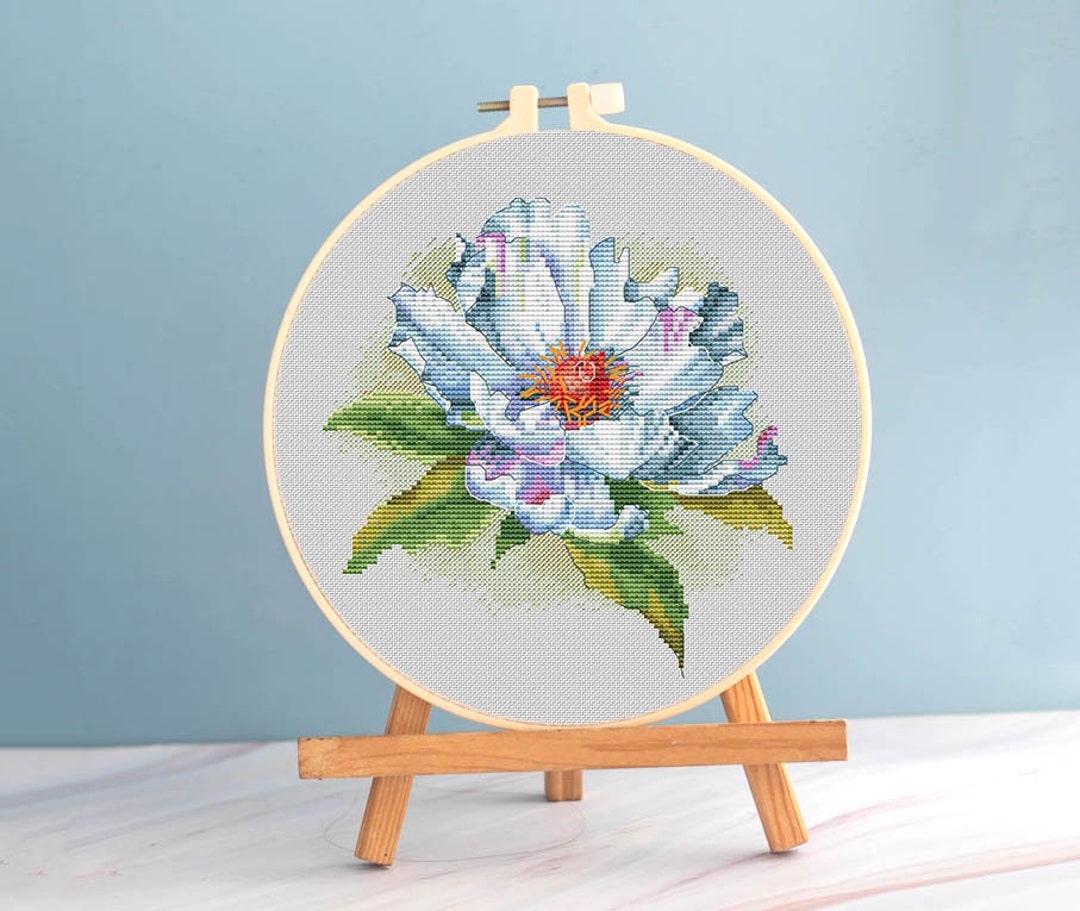 Peony Cross Stitch Flower Pattern Pdf - Round Cross Stitch White Peony ...