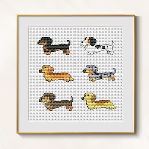 Dog Cross Stitch Dachshunds Pattern Pdf - Puppy Cross Stitch Wiener Dog ...