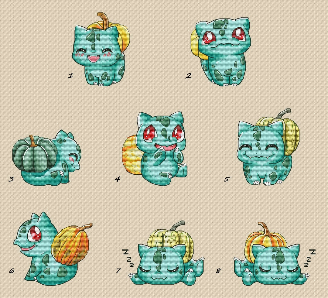 Pokemon Cross Stitch Bulbasaur Pattern Pdf Cactus Embroidery Kawaii ...