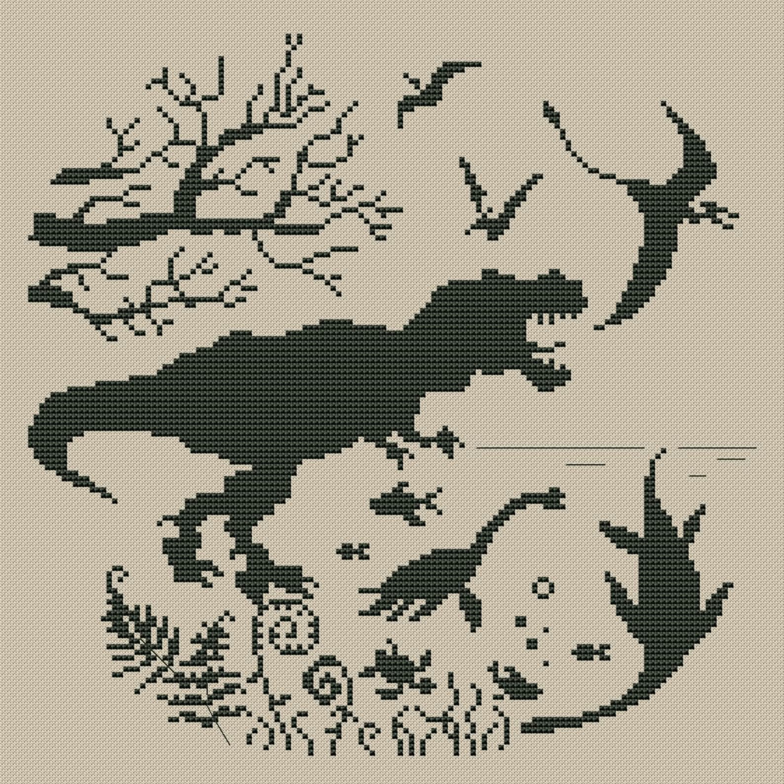 Dino Cross Stitch Blackwork Pattern Pdf - Prehistoric Park Cross Stitch ...