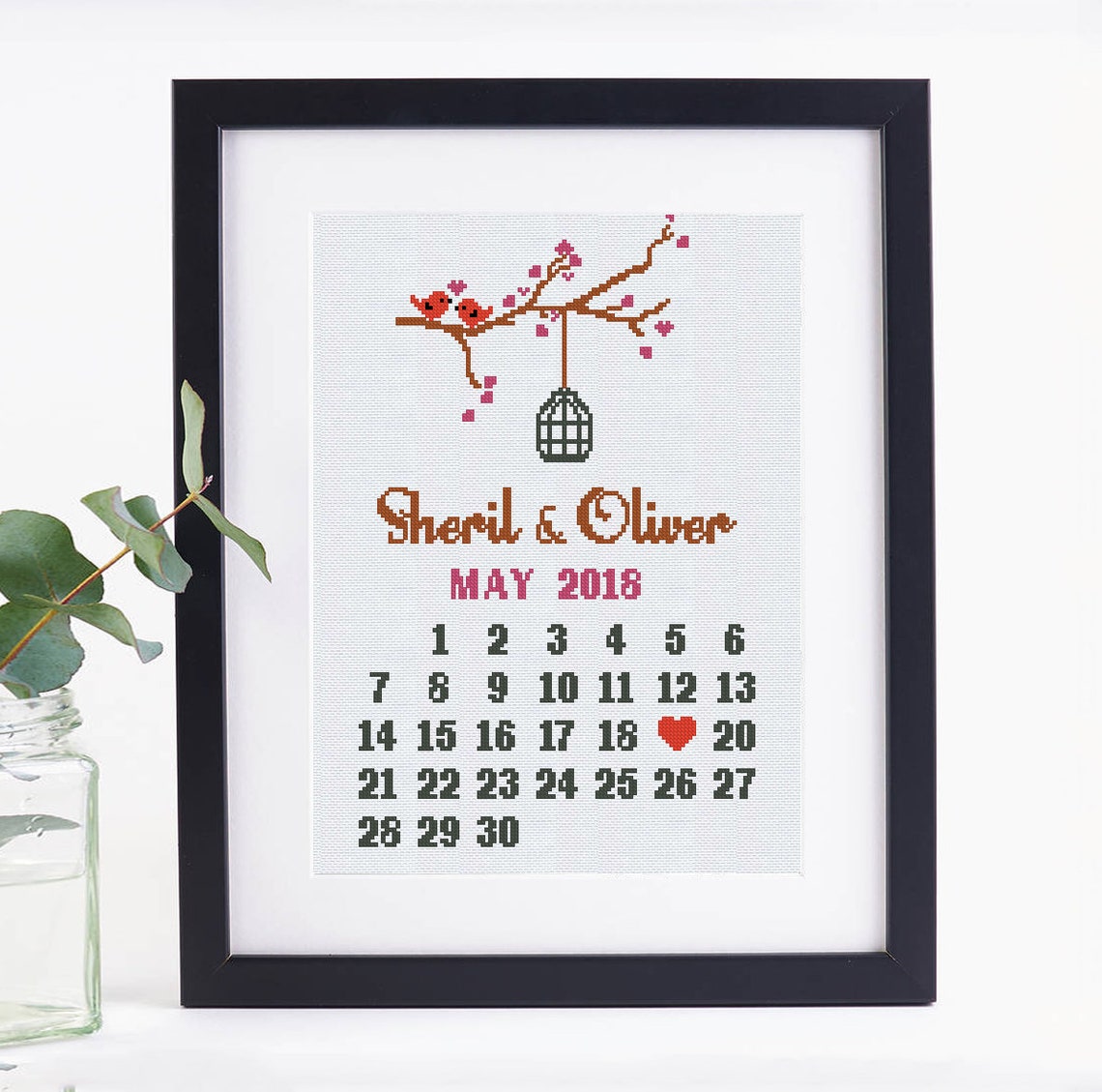 Wedding Cross Stitch Calendar Pattern Love Birds Cross - Etsy