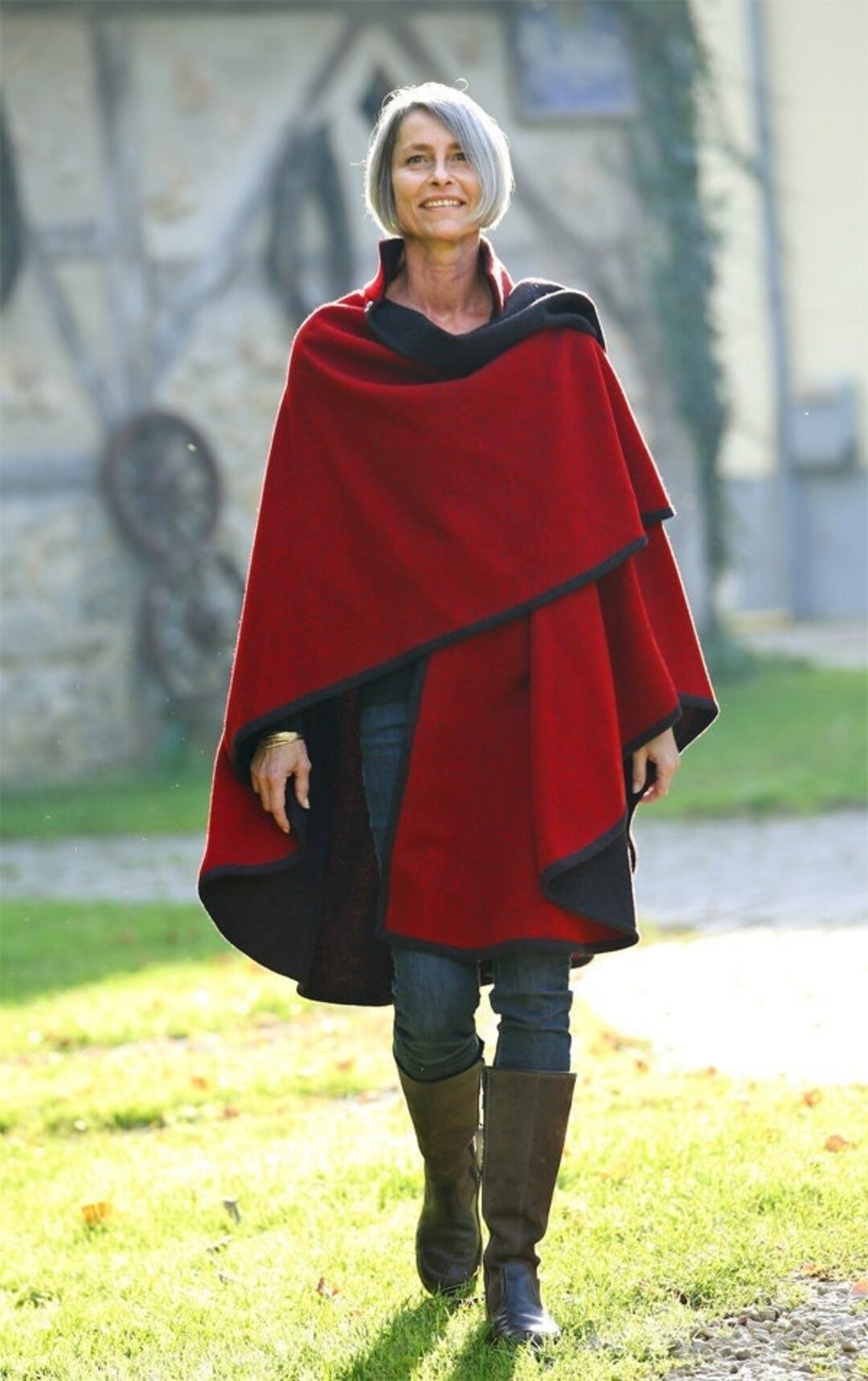 Cape, Stand-up Collar Cape, Reversible Cape, Wool Cape, Doubleface ...