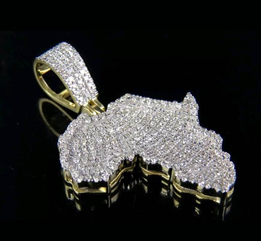 Round Moissanite Diamond Africa Map Pendant, Africa Continent Outline ...