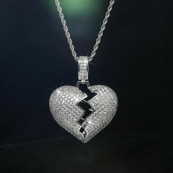 Diamond Broken Heart Pendant - Etsy