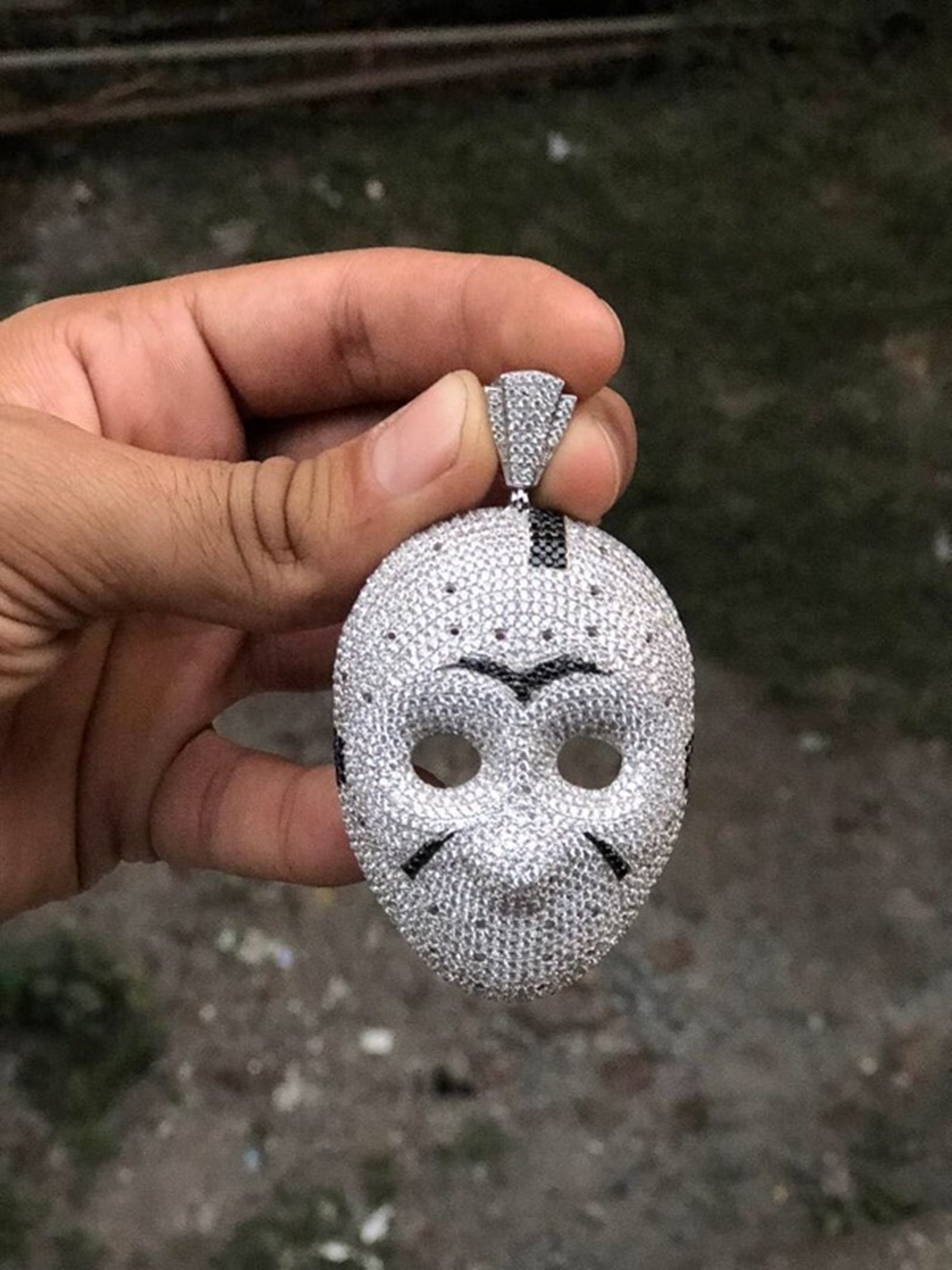 Jason Mask Pendant Pave Set Black & White Round Diamond - Etsy