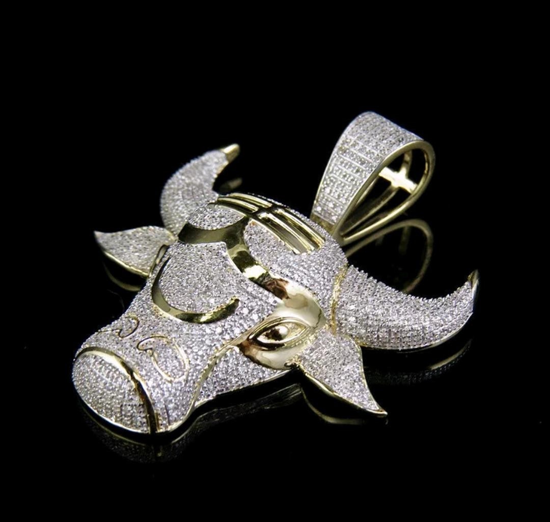 Round Moissanite Diamond Zodiac Sign Bull Pendant, Taurus Bull Pendant ...