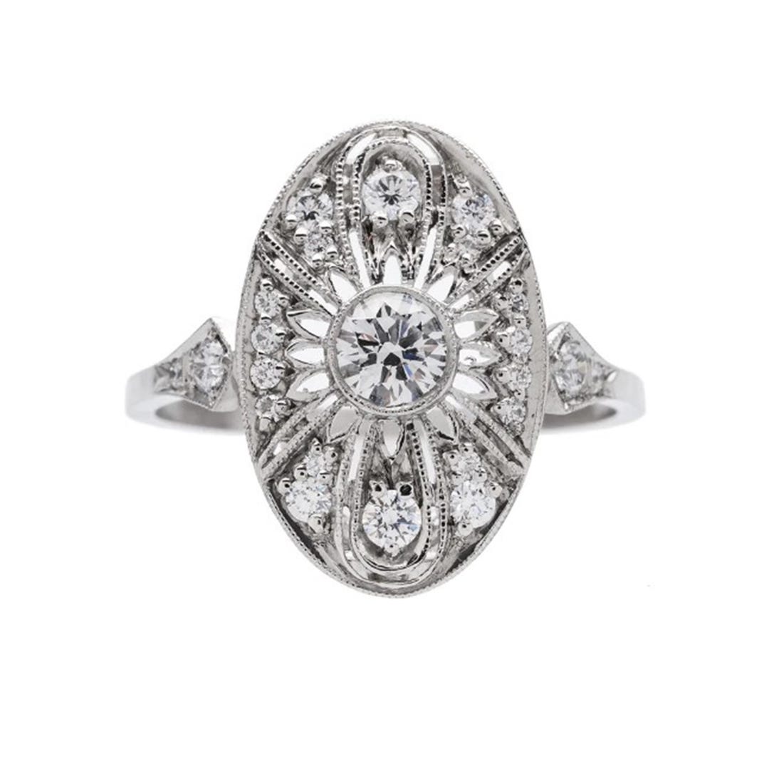 Antique Art Deco Engagement Ring, Round Cut Moissanite Diamond Vintage ...