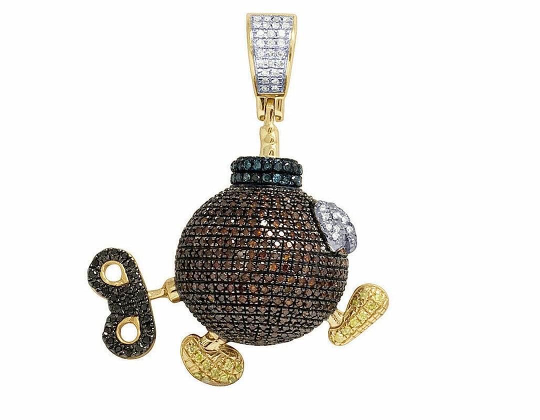 Men's Super Mario Bomb Pendant, Multi Color Round Diamond Pendant ...