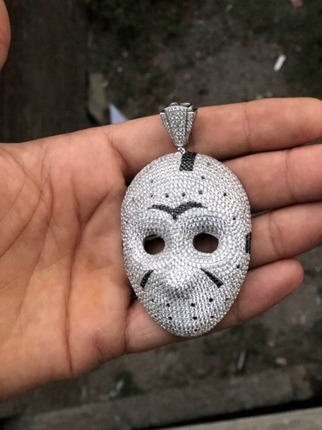 Jason Mask Pendant, Pave Set Black & White Round Moissanite Diamond ...