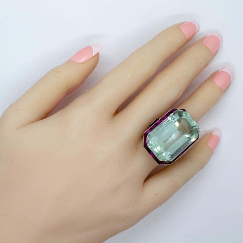 Emerald Cut CZ Stone Art Deco Ring, Antique Filigree Vintage Inspire ...