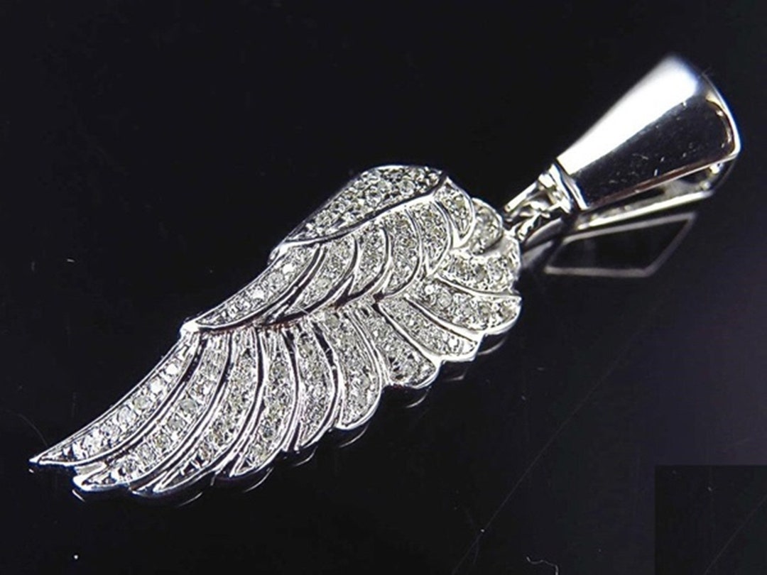 Gold or Silver Angel Wing Pendant, Round Moissanite Diamond Wing ...