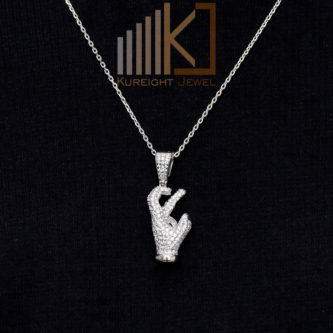 East Side Hand Throwing Sign Pendant, Round Cut Moissanite Diamond ...
