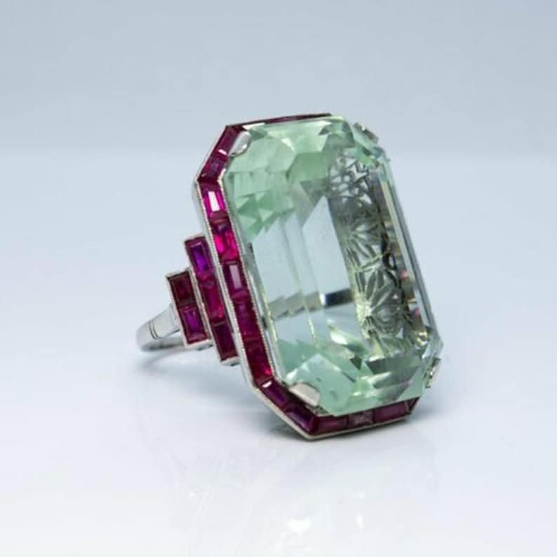 Emerald Cut CZ Stone Art Deco Ring, Antique Filigree Vintage Inspire ...