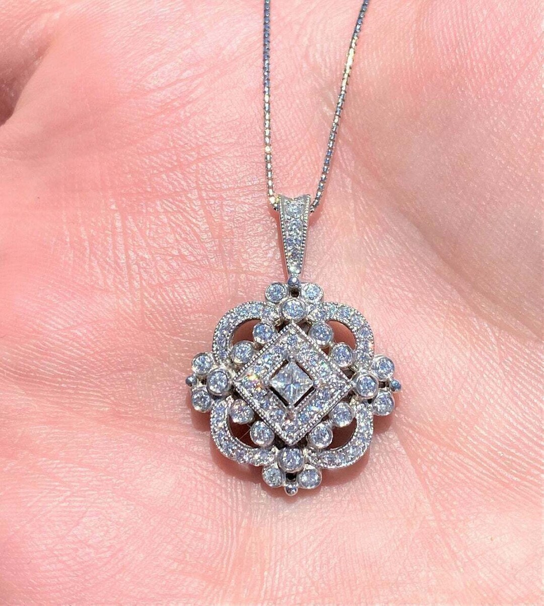 Antique Princess With Round Cut Diamond Pendant, Unique Designer Art ...