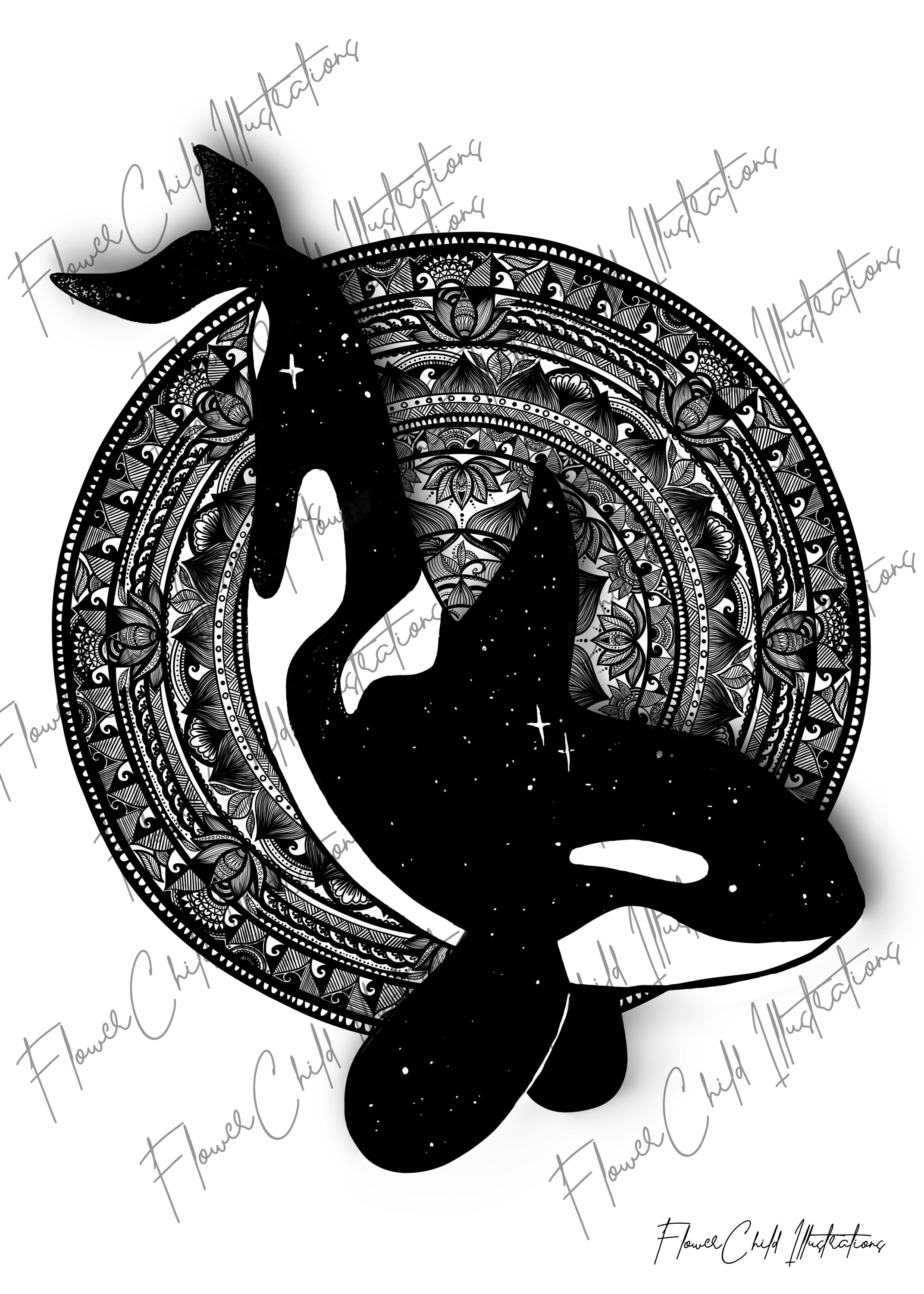 Black and White Orca/killer Whale Mandala Wall Poster - Etsy