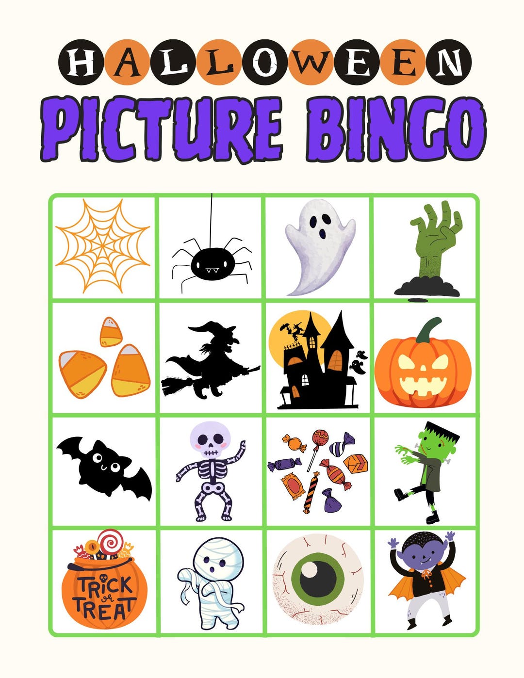 Halloween Picture Bingo-bingo Game for Kids-digital Download - Etsy