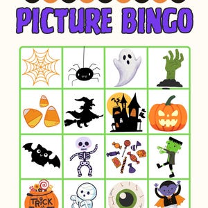 Halloween Picture Bingo-bingo Game for Kids-digital Download - Etsy Canada